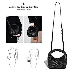 Suyechjo Woven Tote Small Crossbody Bag for Women，Quilted Purse Shoulder Bag Woven Handbag with Detachable Strap