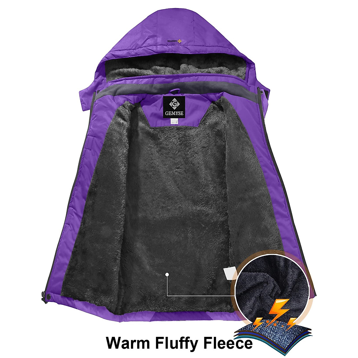 GEMYSE Girl's Waterproof Ski Snow Jacket Fleece Windproof Winter Jacket with Hood (Purple,14/16)