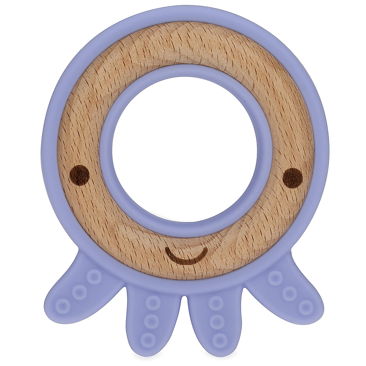 Nuby Natural Wood & Silicone Teether: Octopus, 3M+, Purple (80804)