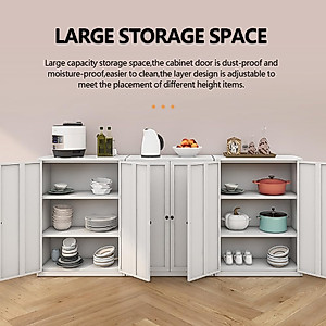 Fumedo 2 Door White Metal Storage Base Cabinet for Bed Room,Living Room,Home,Hotel,Office,Garage,Gym, School,2 Adjustable Shleves,3-Tiers