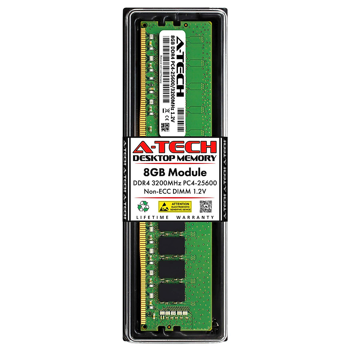 A-Tech 8GB DDR4 3200 MHz UDIMM PC4-25600 (PC4-3200AA) CL22 DIMM Non-ECC Desktop RAM Memory Module