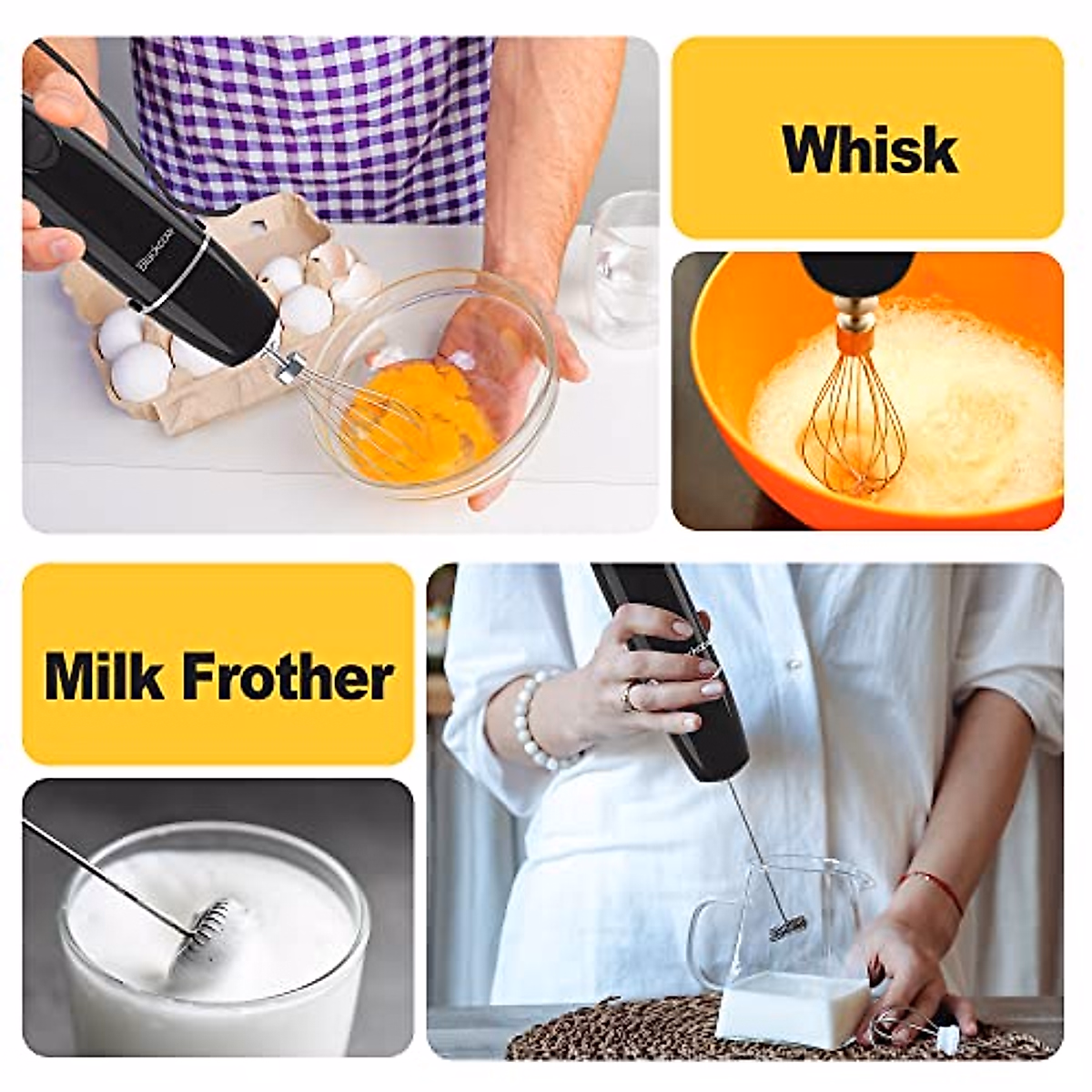 Blackcow Immersion Hand Blender,500W 5-in-1 Hand Blender Electric 12-Speed with Turbo Mode,Handheld Blender Stick with 304 Stainless Steel Blades for Soup, Smoothie, Puree, Baby Food