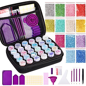 Bulyoou 61 Pcs Diamond Art Painting Storage Kit,Bead Storage Containers (30 Slots) and 60 Bags Diamond Beads with Diamond Art Accessories Tools Kit for DIY Craft Diamond Art Accessories