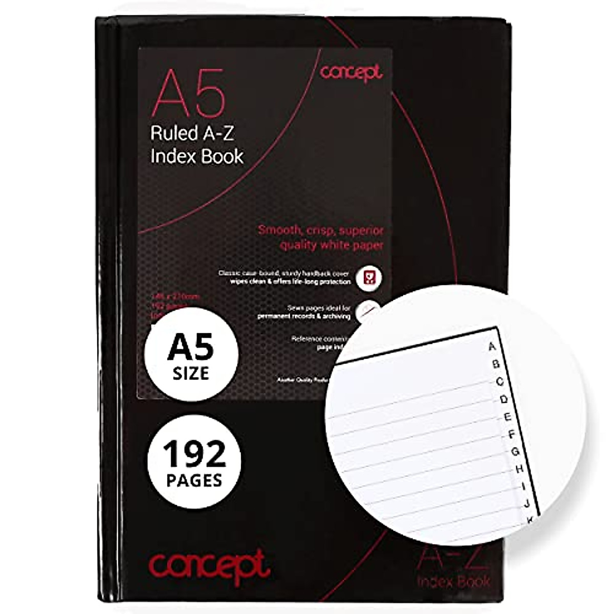 Premier Stationery C3242031 A5 Concept 192 Page A-Z Index Hardback Notebook