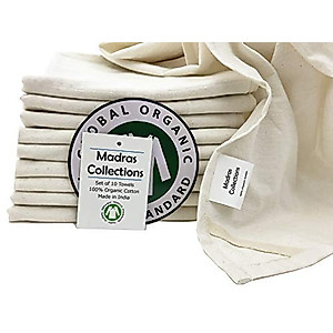 10 Pack Flour Sack Dish Towels, Certified Organic Cotton, Flour Sack Towels, Highly Absorbent, Tea Towels for Embroidery, Kitchen Dish Towels,28x28 Inches (Ivory) Flour Sack Towels