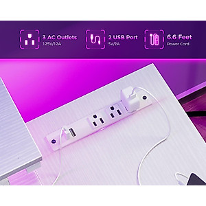 MOTPK White L Shaped Gaming Desk with Power Outlet, Reversible Computer Desk with Height Adjustable Monitor Stand, Coner Desk 43inch with LED Lights, Home Office Desk