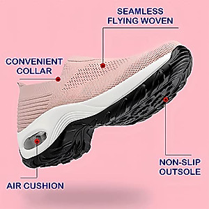 Womens Sneakers-Air Go-Walk Air Cushion Trainers, 2023 New Women's Orthopedic Platform Arch Motion Sneakers, Air Cushion Slip-On Walking Orthotic Shoes for Women Arch Diabetes Support (7.5, Black)