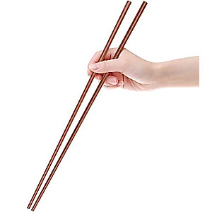 GLAMFIELDS 16.5 Inches Wooden Cooking Chopsticks Reusable for Noodles Frying Hotpot Extra Long Kitchen Chop Sticks Brown 2 Pairs