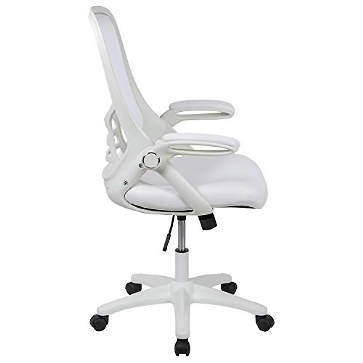 Flash Furniture High Back White Mesh Ergonomic Swivel Office Chair with White Frame and Flip-up Arms 26.5D x 26.5W x 44H in