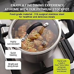 Universal UHL 4.2 Quart Stock Pot, 5-Ply Surgical Stainless Steel, Premium Sauce Pan with Lid, Compatible with All Stoves