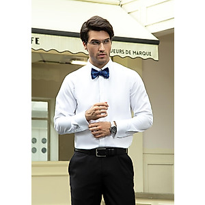 HISDERN Bow Ties for Men Black Blue Paisley Bowties Men Self Tie Bow Tie and Pocket Square Set Classic Woven Bowtie Handkerchief for Wedding Party