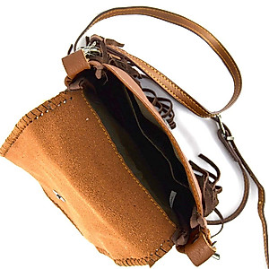 Texas West Western Genuine Leather Tooled Horse Fringe Women's Crossbody Bag in 2 colors (Brown)
