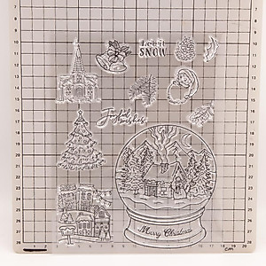 NZJ Merry Christmas Decorative Ball Santa Clear Stamp Background Transparent Silicone Stamp Rubber Stamp for Scrapbook Journal Card Making