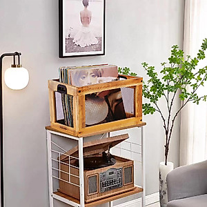 AMMKARE Vinyl Record Storage Crate Wooden Record Holder, Wooden LP Record Storage Box Album Shelf Vinyl Record Storage Cube Record Record Organizer Box Storage