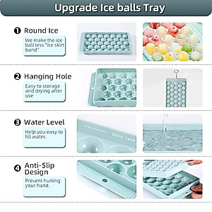 ARTLEO 4 Pack Round Ice Cube Trays for Freezer with Bin, Upgrade Easy Release Small Ice Ball Maker Mold, Freezer Ice Container with Lid, Mini Sphere ice cube Mold trays, Ice Bucket and Tong,Bpa free
