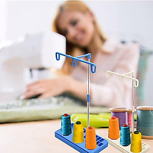 Vuzvuv 2 Pack Thread Holders - Organizer for Embroidery & Sewing Machines, Holds 3 Spools, Suitable for Beginners & Adults, White-Blue
