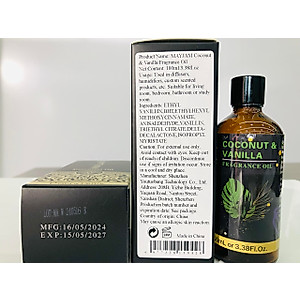 MAYJAM 100ML/3.38FL.OZ Coconut & Vanilla Fragrance Oils with Glass Dropper, Essential Oils for Diffusers for Home, Long Lasting Scented Oils for Diffusers Soap Candle Making