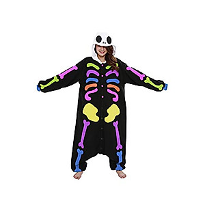 SAZAC Halloween Skeleton Colorful Onesie Costumes (Adults, Skeleton Colorful)