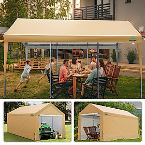 ADVANCE OUTDOOR 10x20 ft Heavy Duty Carport Car Canopy Garage Shelter Boat Party Tent Shed with Removable Sidewalls and Zipper Doors, Beige