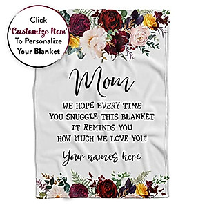 Personalized Mom Throw Blanket from Son or Daughter, Elegant Floral Pattern with Custom Name, Soft and Plush, Mother’s Day, Anniversary, Holiday, Christmas, or Birthday Gift, (Fleece 50x60)