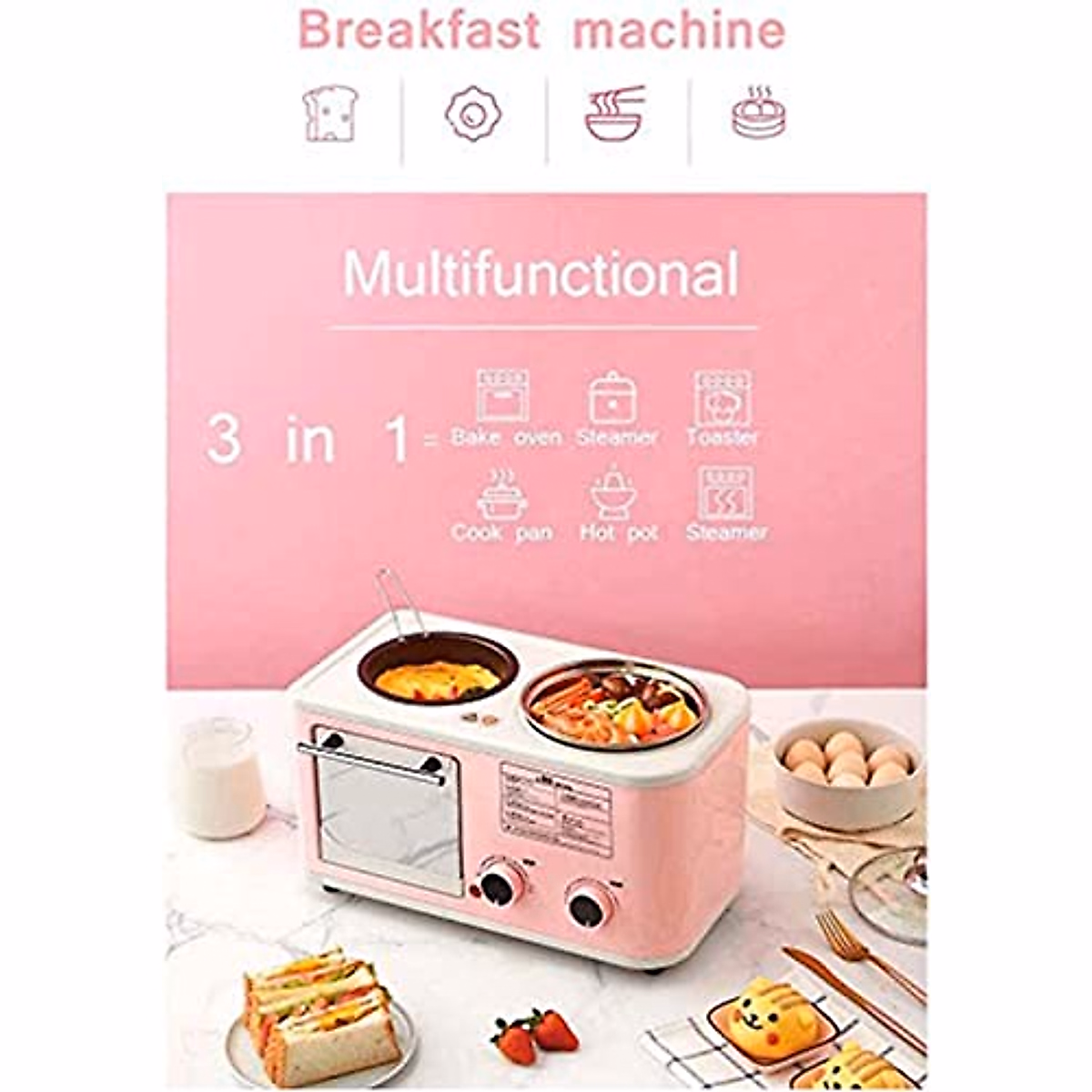 3 in 1 Mini Breakfast Machine Small Electric Oven Electric Breakfast Machine Mini Toaster Baking Oven Omelette Boiler Food Steamer