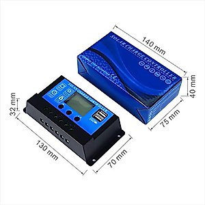 GCSOAR PWM Solar Charge Controller 10A 12V 24V Auto Work Max PV Solar Panel 100W/300W Solar Regulator with Dual 5V USB Ports LCD Display Overload Protection Timer Setting ON/Off (GC1024)