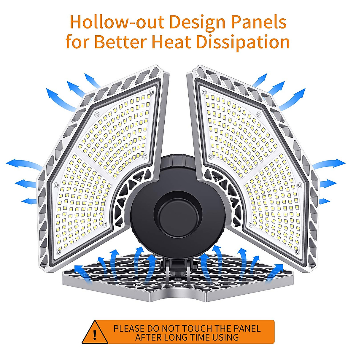 KERNOWO 2 Pack LED Garage Light, 140W 18500 Lumens Garage Lighting, 6000K Daylight with Deformable Three Panels Garage Ceiling Light Fixture E26/E27 Triple Glow LED Shop Light for Basement Workshop