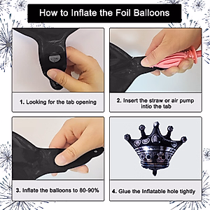 Black and Blue Party Decorations, Happy Birthday Decorations for Men Women Birthday Black Party Decor with Foil Fringe Curtains and Crown, Party Supplies for 25th 30th 35th 40th 45th 50th 60th 65th