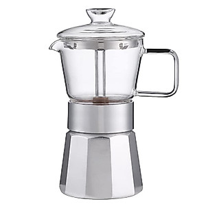 SIXAQUAE Moka Stovetop Espresso Maker,Crystal Glass-top & Aluminum Espresso Moka Pot,Classic Italian coffee maker,120ml(3cup)