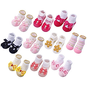Toptim Newborn Baby-girls Socks and Bow Infant Toddler Ankle Socks (0-6 Months, 10 Pack)