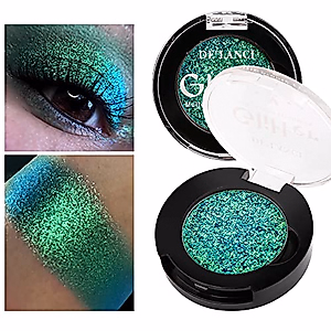 Afflano Single Green Eyeshadow Shimmery, Highly Pigmented Multichrome Eyeshadow Green, Color Changing Forest Green Glitter Eyeshadow, Holographic Chrome Eye Shadow for Green Eye Makeup