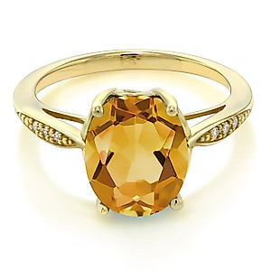 Gem Stone King 14K Yellow Gold 10X8MM Oval Gemstone Birthstone and White Diamond Engagement Ring | Wedding Anniversary Promise Gold Ring For Women | Size 5,6,7,8,9