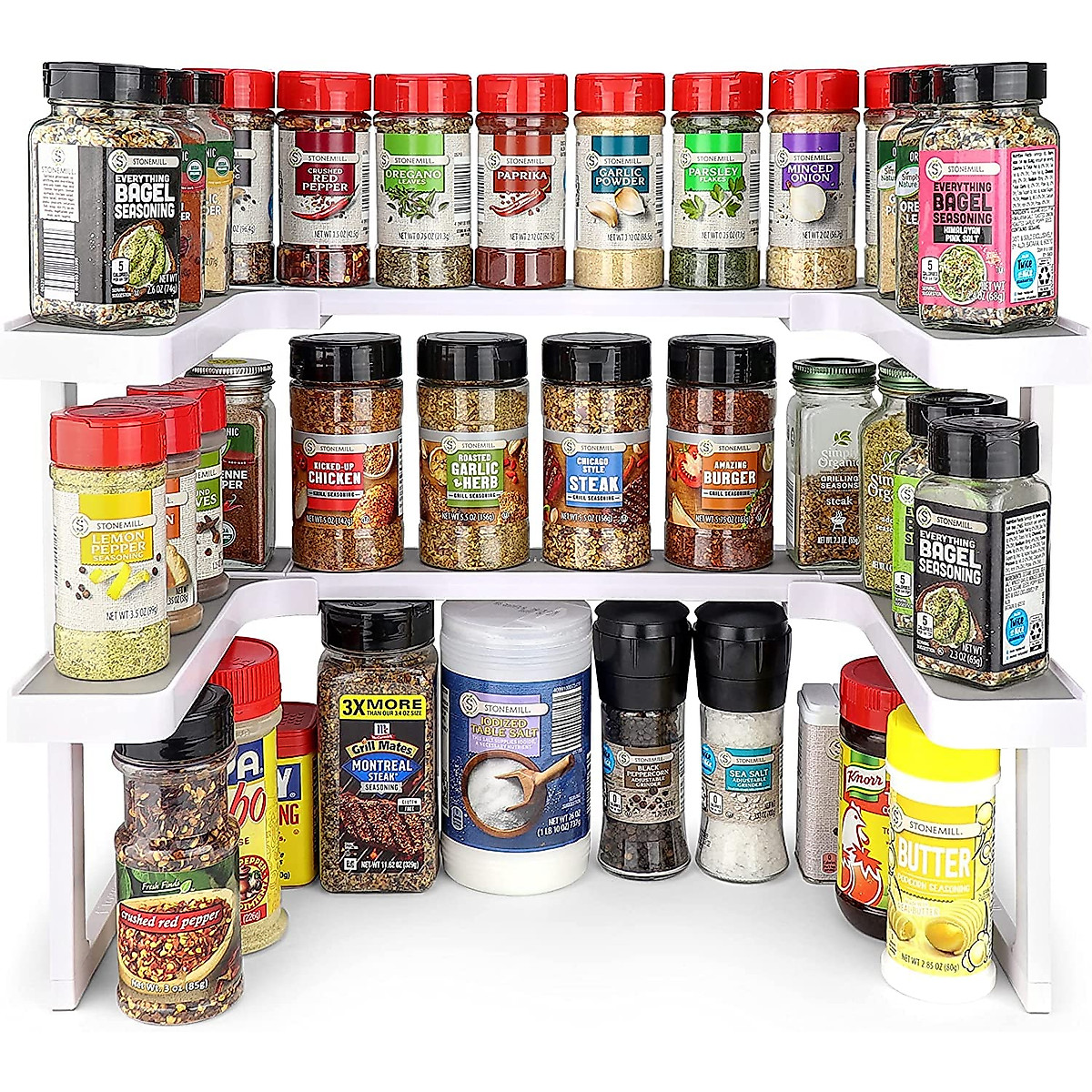 Spicy Shelf - Expandable 2 Tiered Spice Rack Organizer for Cabinet & Pantry - Kitchen Seasoning Organizer - Cabinet Spice Racks for Inside Cabinets - Seasoning Organization Storage Shelf