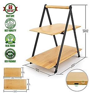 Charmlife Tiered Tray 2 Tier Serving Tray Bamboo Wedding Tiered Serving Spice Rack Organizer Display Stand Charcuterie Board Foldable Ladder Serving Trays for Party,Food,Picnic,Home Decor,Bathroom