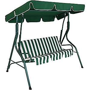 Sunnydaze Outdoor Porch Swing with Adjustable Canopy and Durable Steel Frame, 2-Person Patio Seater, Green Striped Seat Cushions