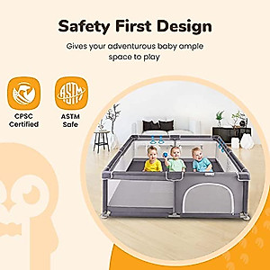 Baby Playpen for Babies and Toddlers, 50 x 50 inch Baby Play Yards, Kids Play Pen for Indoor & Outdoor, Large Baby Playpen, Portable Toddler Play Yard with Carrying Bag, Anti-Slip Base, Li'l Pengyu