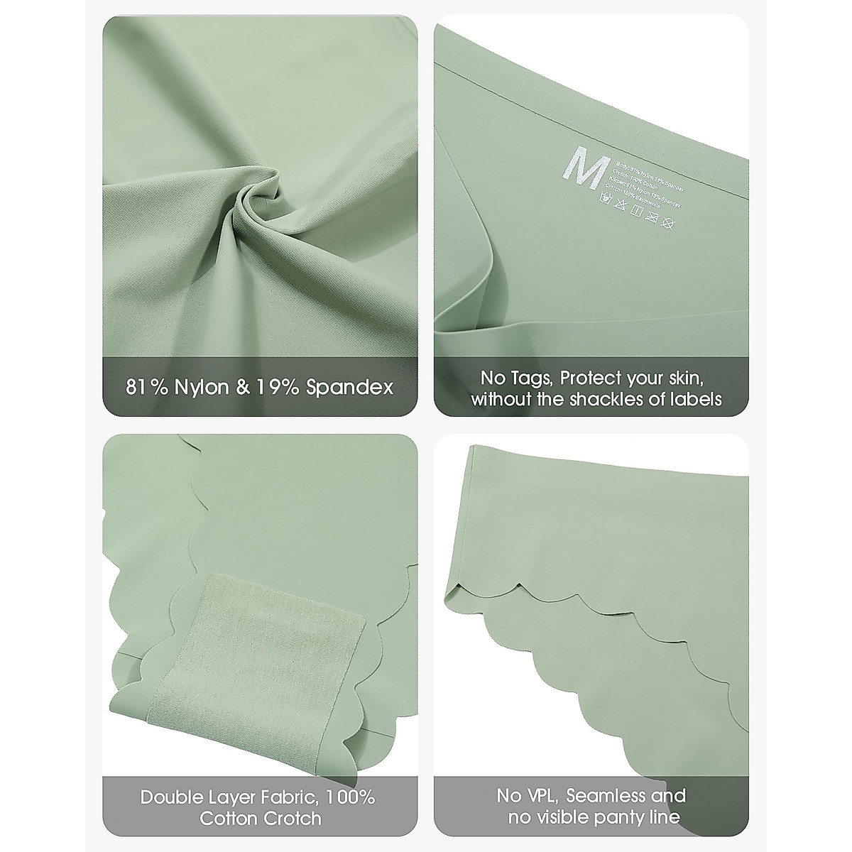 LEVAO Seamless Underwear for Women No Show Ice Silk Bikini Breathable Hipster Wavy Sides Invisibles Panties 7 Pack S-XXL