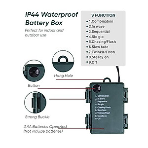 Twinkle Star 50 LED Battery Operated Christmas Lights 16 ft Mini String Lights, Waterproof Tree Lights with 8 Lighting Modes, Indoor Outdoor Patio Garden Party Wedding Christmas Decoration, Warm White