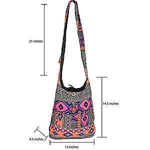 Tribe Azure Fair Trade Crossbody Handwoven Thick Cotton Shoulder Bag Shopping Market Purse Pink Casual Boho Roomy Spacious