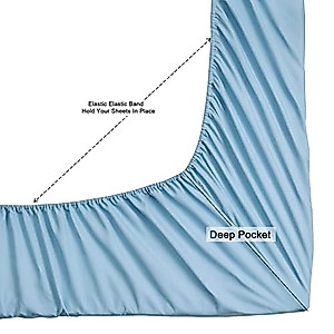 WOD FAMY Microfiber Full Size Bed Sheet Set Extra Soft Deep Pockets Luxury Hotel Light Blue Bed Sheets Breathable & Cooling Wrinkle Free 4 Piece Set Fulls Sheets