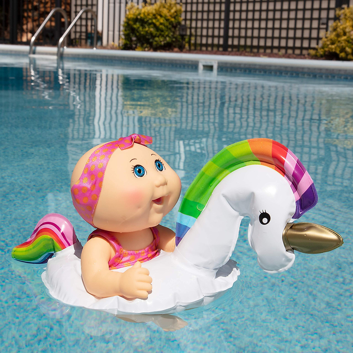 Cabbage Patch Kids Splash N' Float Toy Doll for Pool, Beach, Bath & Swimming - It Really Floats in Water! - Baby with Unicorn Inflatable Tube - Summer Gift for Kids Ages 2+