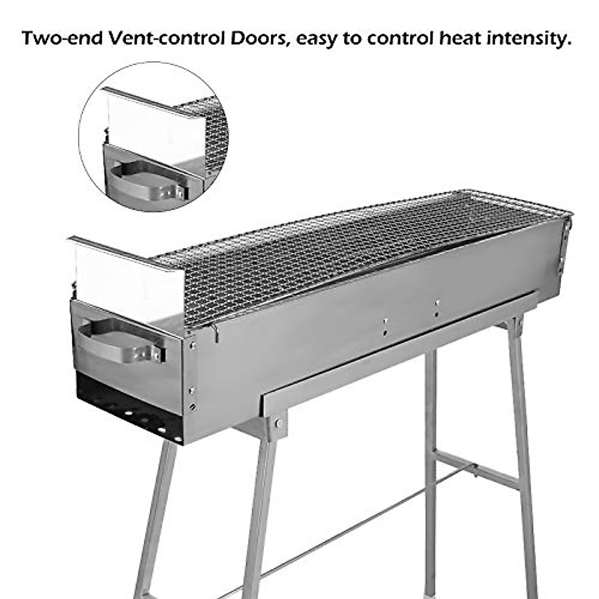 IRONWALLS Portable Charcoal Grills, 32" x 8" Stainless Steel Folded Camping Grill Kebab Skewer BBQ Barbecue Grill Kit for Garden Backyard Party Picnic Travel Home Outdoor Cooking Use