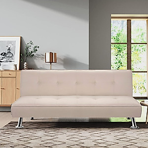 GUNJI Futon Sofa Bed Modern Collection Convertible Fabric Sofa Futon Couch Bed Folding Recliner for Living Room (Beige)