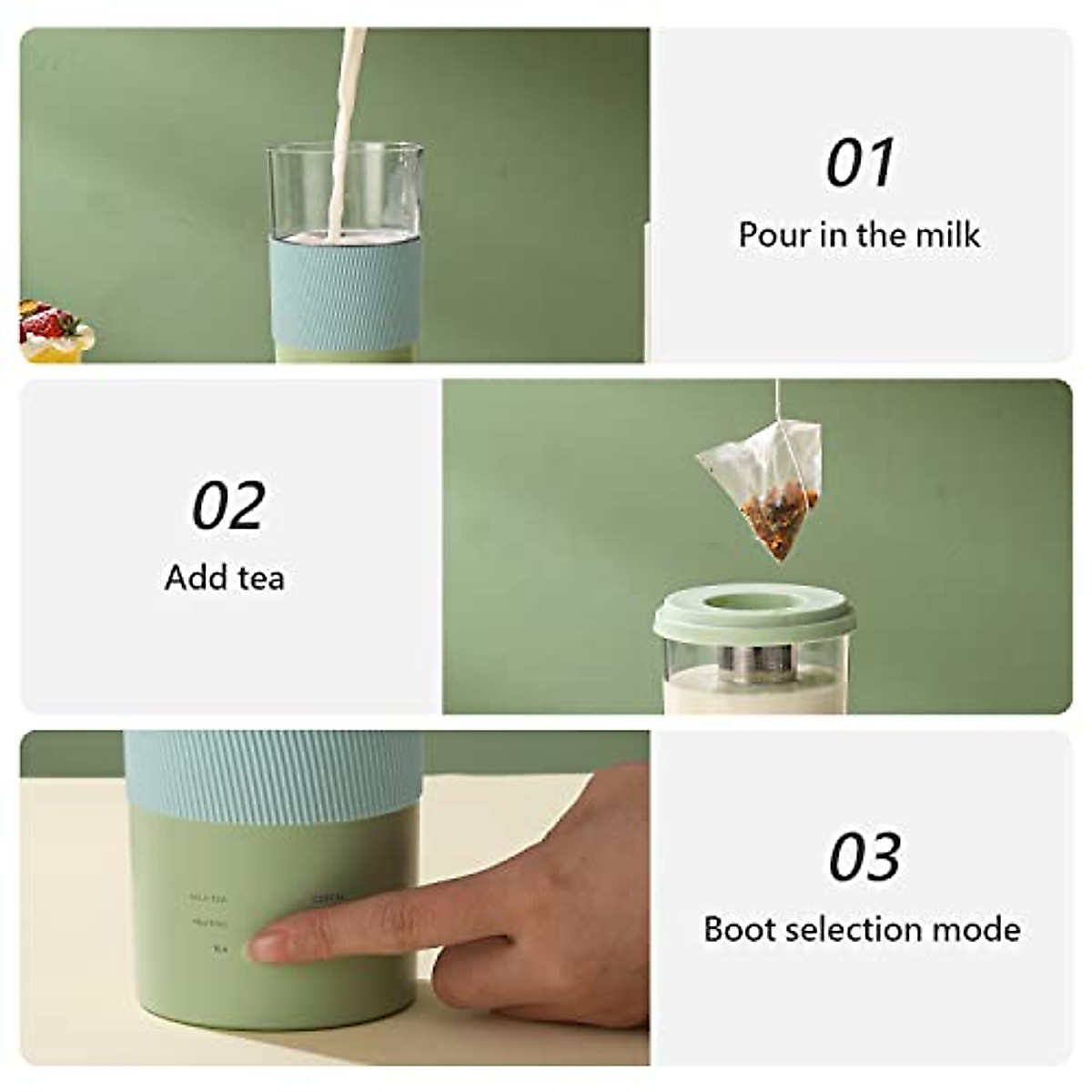 Milk Tea Maker Mini Multifunctional 6 in 1 Travel Kettle Electric Portable Water Warmer with Filter 13OZ Mini Heating Cup Portable With Stirring Heated Coffee Flower Tea Milk Frother Other Drinks