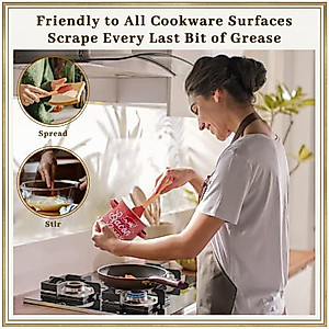 Bacon Grease Container with Strainer - 46OZ Large Capacity, With Silicone Wooden Spatula, Enamel Bacon Grease Keeper for Bacon Drippings, Farmhouse Red Kitchen Decor and Accessories, Dishwasher Safe