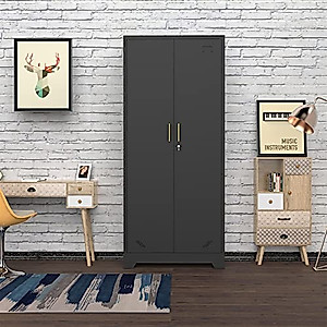 PRODCA Metal Storage Cabinet,Storage Cabinet with Doors and Shelves,Garage Storage Cabinet with Lock for Office,Home,Garage,Gym,School .72.8”H×31.5”W×15.7”D (Black)