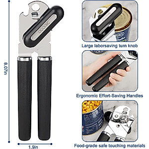 Manual Can Opener, Stainless Steel Can Opener manual Smooth Edge, Ergonomic and comfortable handle, Easy to Open for Various Shapes