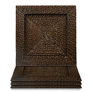 Charge it by Jay Square Rattan Charger Plate Large 13” Decorative Service Plate for Home & Professional Fine Dining Perfect for Upscale Events, Dinner Parties, Weddings, Banquets, Catering, Set of 4