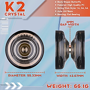 MAGICYOYO Pack of 2 Yoyos - Professional Responsive Yoyo for Kids Beginner, Metal Yo yo V6+Plastic Yoyo K2, Dual Purpose Yoyo with Unresponsive Yoyo Bearing for Adults+12 Yoyo Strings+Removal Tool