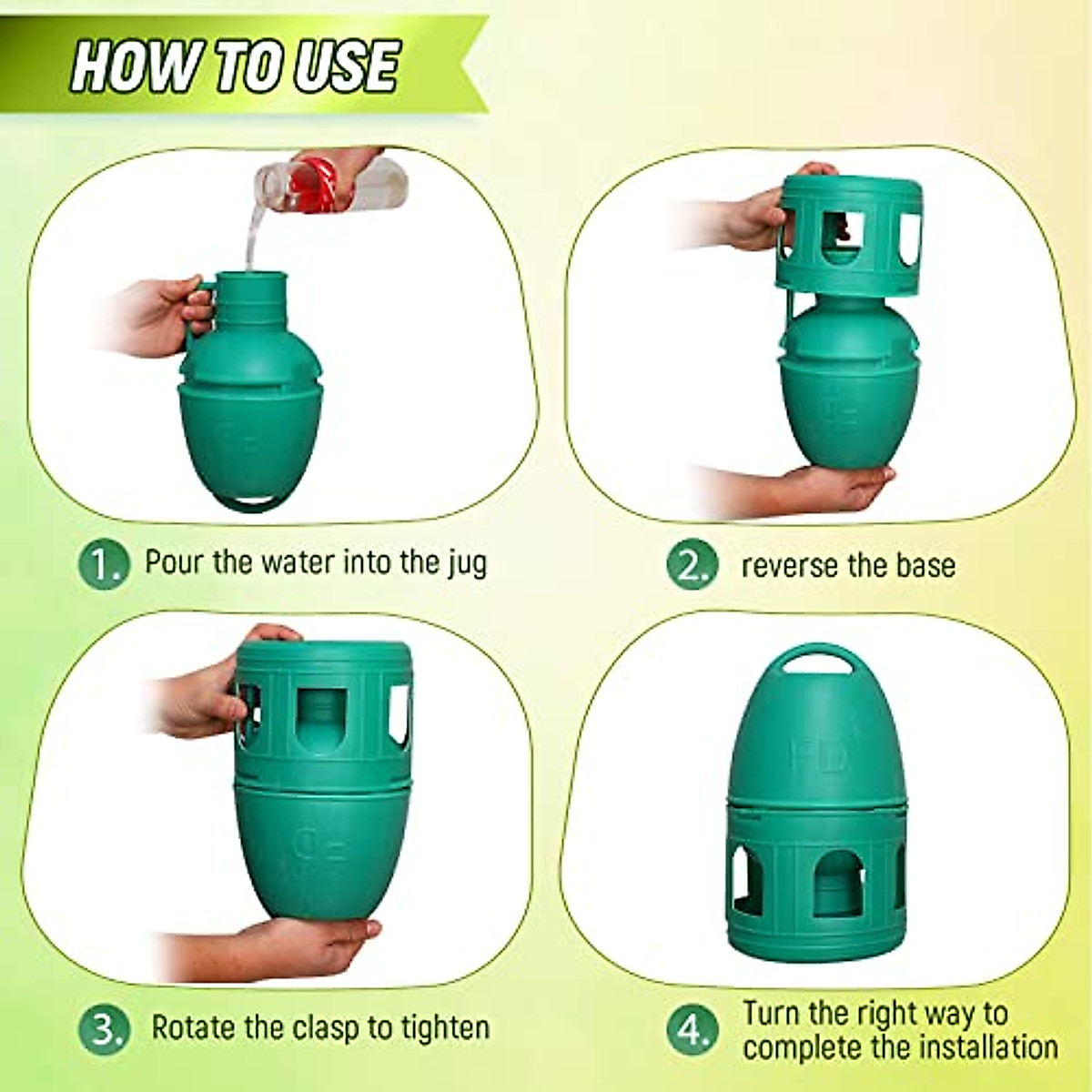 WeiLaiKeQi Pigeon Water Dispenser Automatic Feeder, 10L Water Pot Container, Large Capacity Waterer, Bird Feeding Drinker for Chicken Parrot Duck Parakeet, Green
